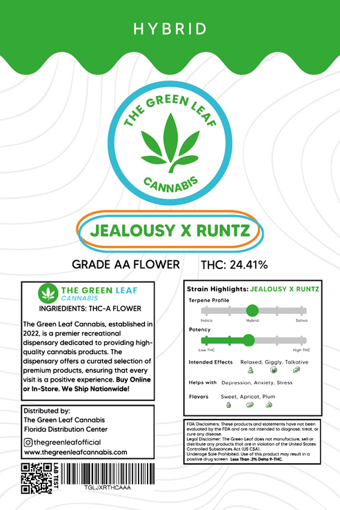 Jealousy x Runtz | hybrid THCA Flower | 1g to 1 pound | The Green Leaf ...